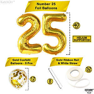 KatchOn, Gold 25 Balloon Numbers - 40 Inch | 25th Birthday Balloons with Confetti Balloon | Gold 25 Balloons, 25th Birthday Decorations for Women | 25 Balloon Numbers Gold | 25th Anniversary Decor