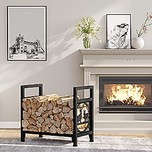 Timechee Firewood Log Rack Holder, Wrought Iron Fireplace Bin Log Rack with Adjustable Foot Pads, Heavy Duty Log Carrier Rack Storage Bin for Firepit Stove Indoor (Deer)