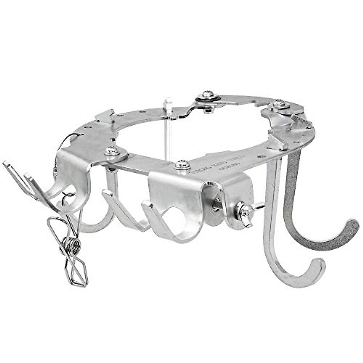 Strong Hand Tools Universal Fit Gas Cylinder Accessory Hanger, 6 Multi-Purpose Hooks, 4-Point Locking, Glove Clip/Cap Hook, Dual-Prong Hook for T-Shaped Tools, Adjustable Opening, GCH160, Gray