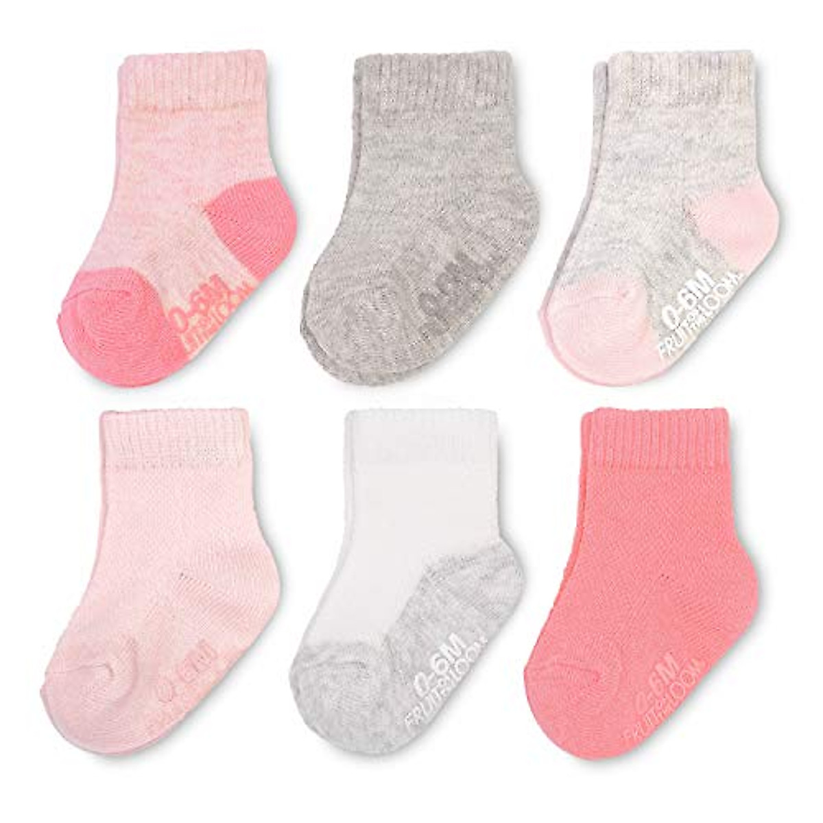Fruit of the Loom Baby 6-Pack Breathable Cooling Mesh Crew-Length Socks - Unisex, Girls, Boys … (6-12 Months, Pink)