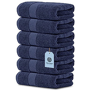 White Classic Luxury Hand Towels | 6 Pack Luxury Bath 2 Pack Bundle (Navy Blue)