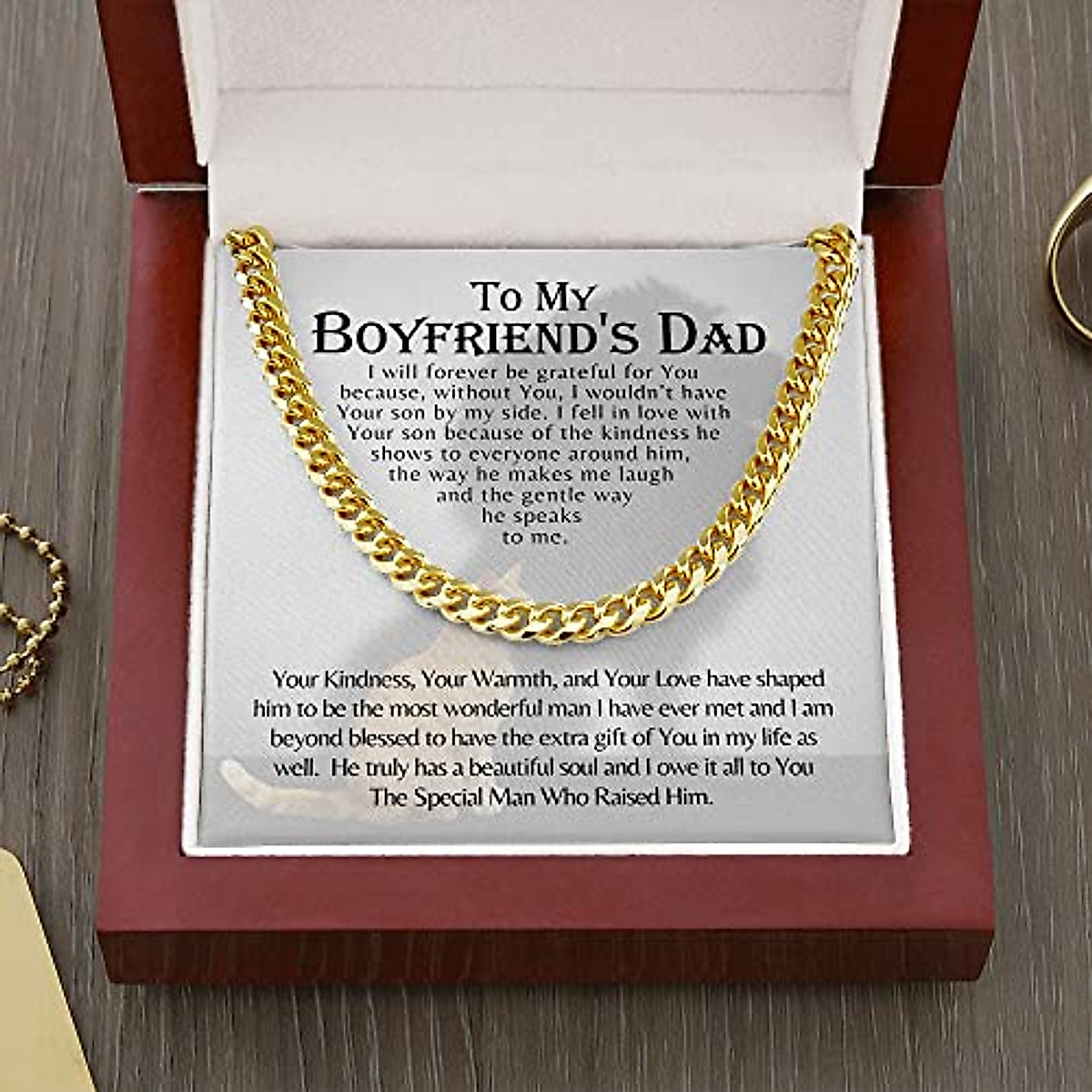 To My Boyfriends Dad Father Gift, Cuban link Chain, Necklace, for Christmas, Birthday, Just Because, Fathers Day, Present, Stocking Stuffer TBS0574