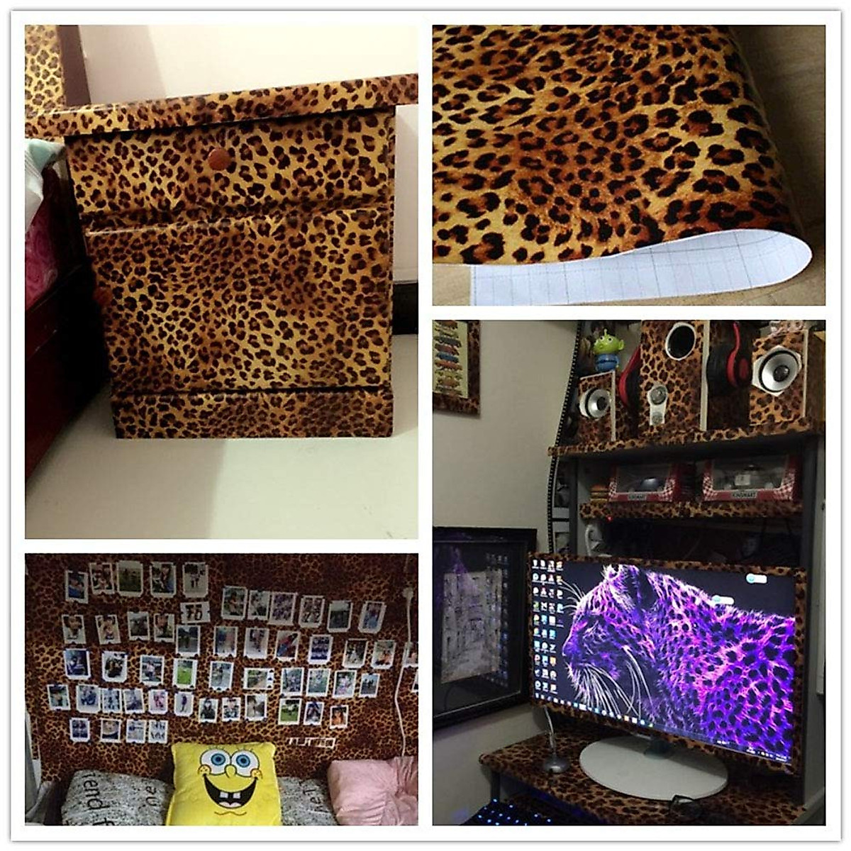Taogift Self Adhesive Vinyl Leopard Print Contact Paper Shelf Liner for Dresser Drawer Cabinets Table Furniture Walls Crafts Decal Removable 17.7x117 Inches