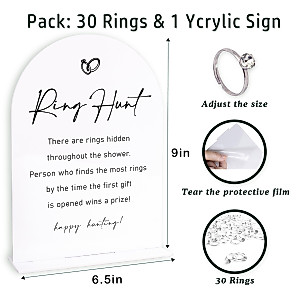 Minimalist Bridal Shower Party Ring Scavenger Hunt, The Ring Hunt Game, 1 Sign & 30 Rings, Bridal Shower Decoration, Wedding Party Games(xzjz10)