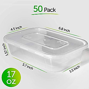PrepNaturals Food Storage Containers with Lids - Plastic Containers with Lids (50 Pack,17 Ounce)