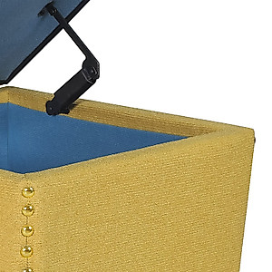 Adeco Square Storage Ottoman with Hinged Lid, Modern Accent Bench Footrest Stool, Coffee Table for Living Room Bedroom,Yellow Large