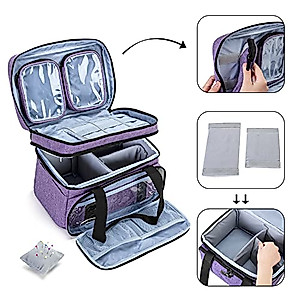 BAFASO Double Layer Sewing Accessories Organizer with 2 Detachable Pouches, Large Sewing Storage Bag for Sewing Tools (BAG ONLY), Purple