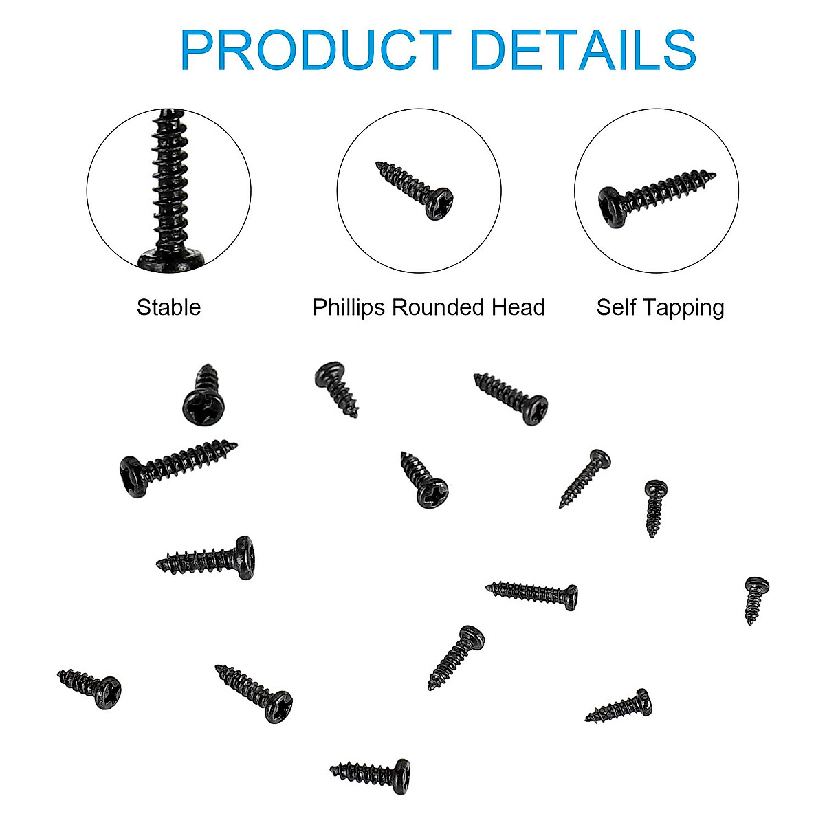 HanTof 750pcs Black Tiny Screws for Electronics, M1, M1.2, M1.4, M1.5, M1.7 Very Small Phillips Pan Head Self Tapping Screws, Micro Wood Screws, Mini Electronic Screws Assortment Kit-Carbon Steel