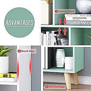 IOTXY Wooden Open Shelf Bookcase - 3-Tier Floor Standing Display Cabinet Rack with Legs, 5 Cubes Bookshelf, Warm White