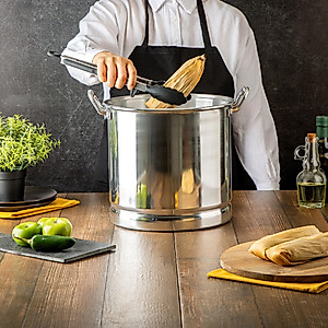 Vasconia 32-Quart Steamer Pot (Aluminum) with Tray & Glass Lid - For Most Stoves (Hand-Wash only) Large Stock Pot for Tamales, Steaming, Boiling & Frying - Makes Seafood, Pasta, Vegetables & More