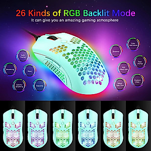 GK61Pro Mechanical Gaming Keyboard and Model Mouse Combo,Wired 18 Chroma RGB Backlit 62key Anti-ghosting Honeycomb Gaming Mouse 12000 DPI Ergonomic for Windows PC Gamers Typists（Blue/Blue Switch）