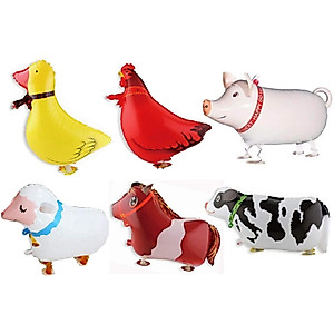 GUGELIVES Walking Animal Balloons Foil Farm Animals Balloon Airwalker Set For Birthday Party BBQ Parties Décor Decoration (Pony,Duck,Rooster,Cow,Pig,Sheep) (6 Pack)