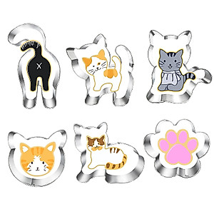 LUBTOSMN Kitty Cat Cookie Cutter Set-6 Piece-Cat Face, Kitty Butt, Kitty Cat Paw and 3 Cute Shapes Kitty Cat Body Cookie Cutters Molds for Kitty Cat Themed Party