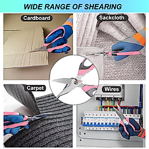 FTECYBO Scissors Heavy Duty 8'', Carpet Scissors, Multipurpose Scissors with Protective Cover, Stainless Steel Serrated Blades, Easy Cutting Cardboard, Leather, Fabric, Wires（PINK）