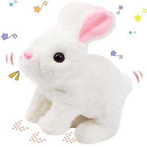 Hopearl Hopping Rabbit Interactive Electronic Pet Plush Bunny Toy with Sounds and Movements Animated Walking Wiggle Ears Twitch Nose Gift for Toddlers Birthday, White, 7''