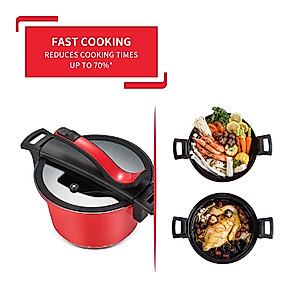 swiflon 5.8 Quart Nonstick Cast Aluminum Stock Pot, Cooking Pot with Easy Lock Low Pressure Lid, with Stainless Induction Base