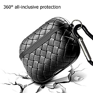 XYAJUANG TPU Creative Woven Texture Designing Shell Protective Case Cover with Keychain Compatible with only Airpods pro Case（not fit Airpods 3rd,LED Light is Visible）, (Black)