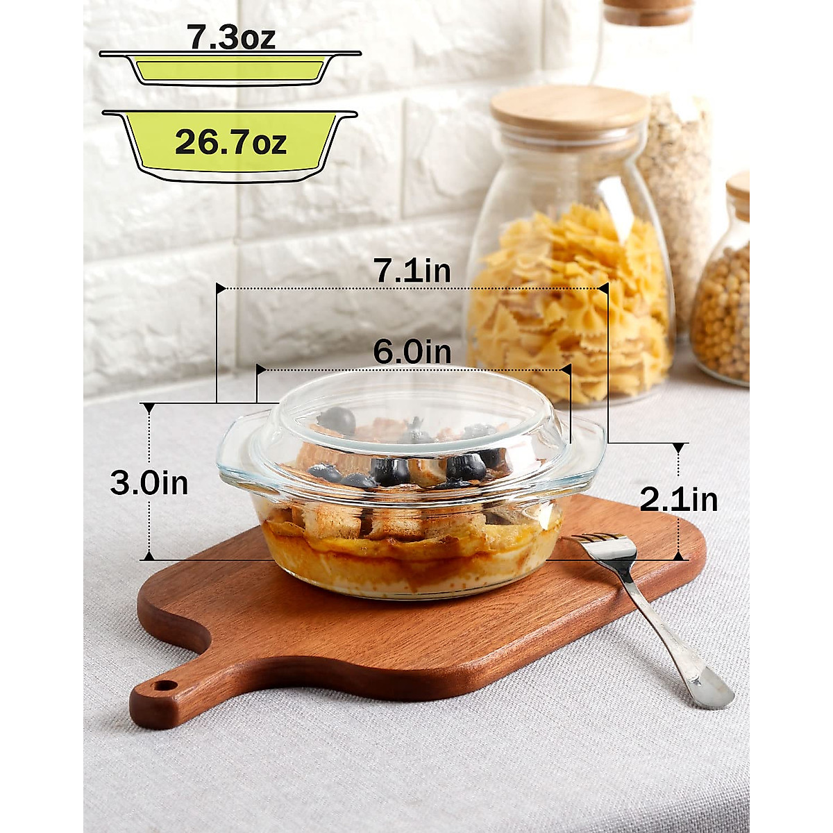 ZYER Small Glass Casserole Dish With Glass Lid Round Glass Microwave Safe Bowls with Lids, Glass Microwavable Bowls (0.65L)