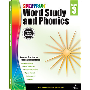 Spectrum 3rd Grade Word Study and Phonics Workbook, Independent Reading Practice With Answer Key for Homeschool or Classroom (168 pgs)