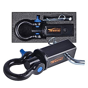 Towever 83710 Shackle Hitch Receiver 2 Inch(360 Degree Rotate D Ring for Towing Strap), Tow Hitch Accessories for Vehicle, Off-Road Recovery