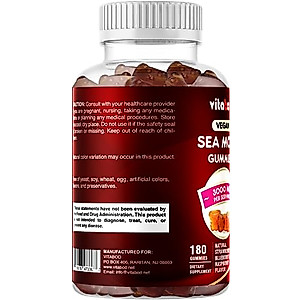 Vitabod Irish Sea Moss Gummies - 3000 mg - 180 Vegan Gummies - Made with Bladderwrack & Burdock Root - Seamoss Supplement for Thyroid, Energy, Immune Support