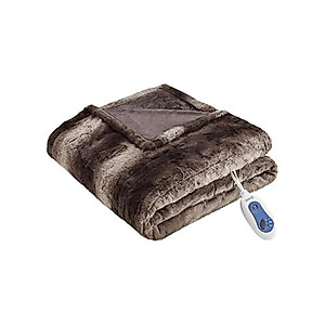 Beautyrest Zuri Reversible Faux Fur to Mink Electric Blanket, Auto Shut Off, Virtually Zero EMF, Multi Heat Setting, UL Certified, Machine Washable, Brown Throw 50x70