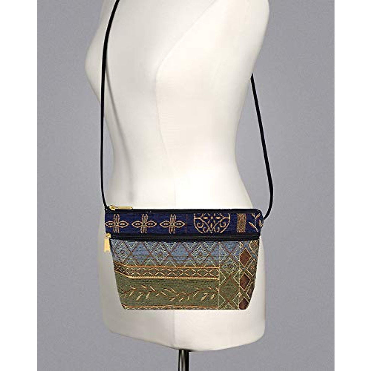 Danny K Women's Tapestry Zipper Purse Crossbody Handbag, Adjustable Cord, Handmade in USA (Neptune/Blue)