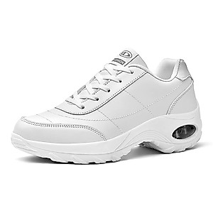 KAEAEILSS Women's Walking Shoes Leather Sneakers - Leather Slip-On Air Cushion Ladies Modern Jazz Casual Shoes Platform Loafers