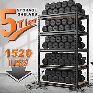 REIBII Storage Shelves 5 Tier Garage Shelving Load 1520LBS Garage Storage Shelves, Shelving Units and Storage Adjustable Heavy Duty Shelving Utility Rack Shelf for Pantry 59.8" H x 27.6" W x 11.8" D