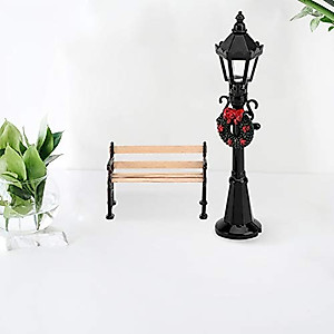NUOBESTY 2pcs Street Lamp Post and Miniature Park Bench Seat Dollhouse Christmas Village Pathway Lantern Post Mini Street Light Model Fairy Garden Accessories