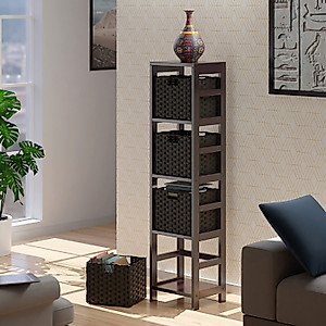 Winsome Wood Leo 5-Pc Storage Shelf with 4 Foldable Woven Baskets - Espresso and Chocolate