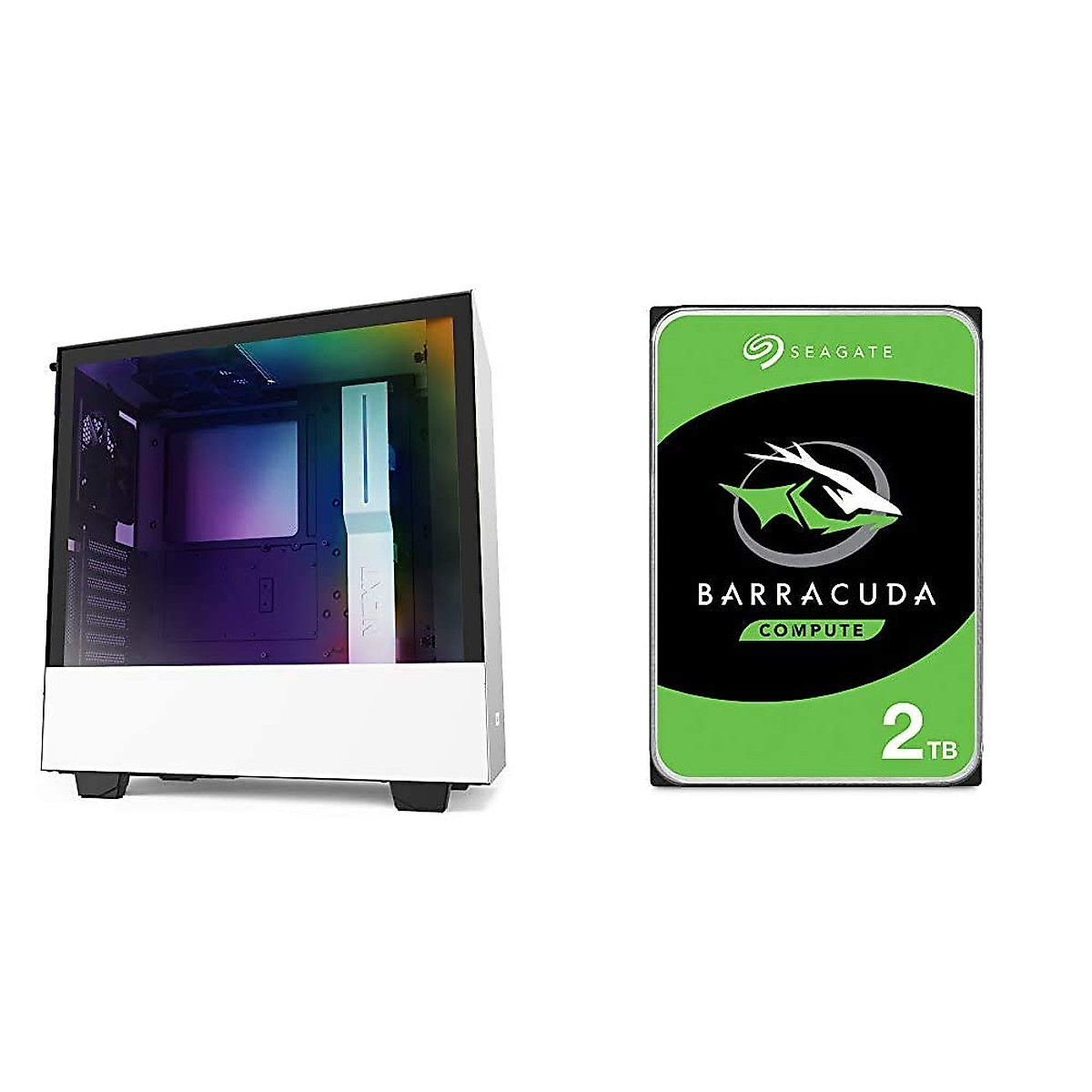 NZXT H510i - CA-H510i-W1 - Compact ATX Mid -Tower PC Gaming Case - Front I/O USB Type-C Port & Seagate Barracuda 2TB Internal Hard Drive HDD – 3.5 Inch SATA 6Gb/s 7200 RPM 256MB Cache 3.5-Inch