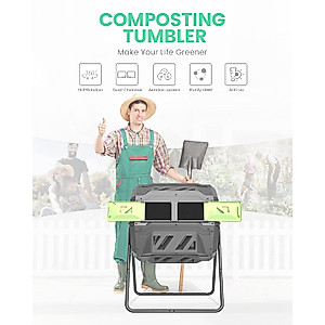 Garden Compost Bin from BPA Free Material, Dual Rotating Outdoor Composting Tumblers (43 Gallon,Green)