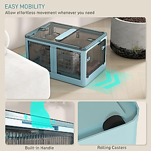 HOMCOM 18 Gal Stackable Storage Bins with Lids, 3 Packs Collapsible Closet Organizers and Storage, Plastic Drawer Storage Container on Wheels with 5-Sided Access, Doors for Blankets, Blue