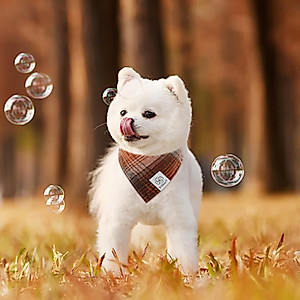 E-Clover Fall Dog Bandana & Matching Scrunchie-Christmas Dog Bandana Triangle Plaid Pet Scarf Bib for Medium Large Dogs Girl Boy Owner Gift