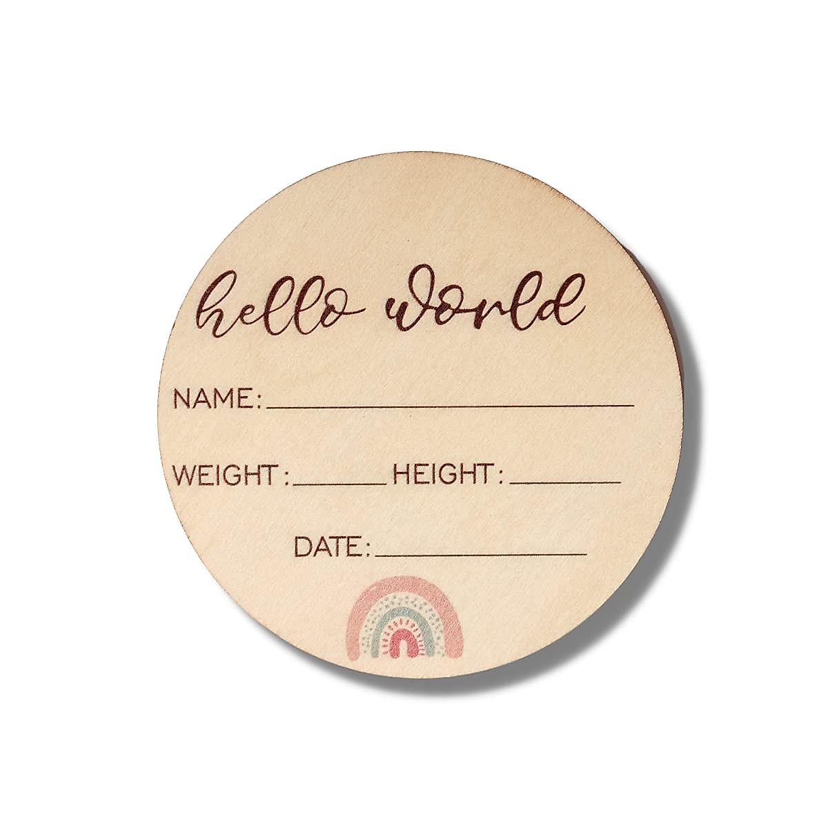 Birth Announcement Sign - Hello World Newborn Sign - Celebrate The Arrival of Your Baby with This Baby Annoucement Sign - Record Birth Details on This Round Wooden Disc - Baby Name Announcement Sign