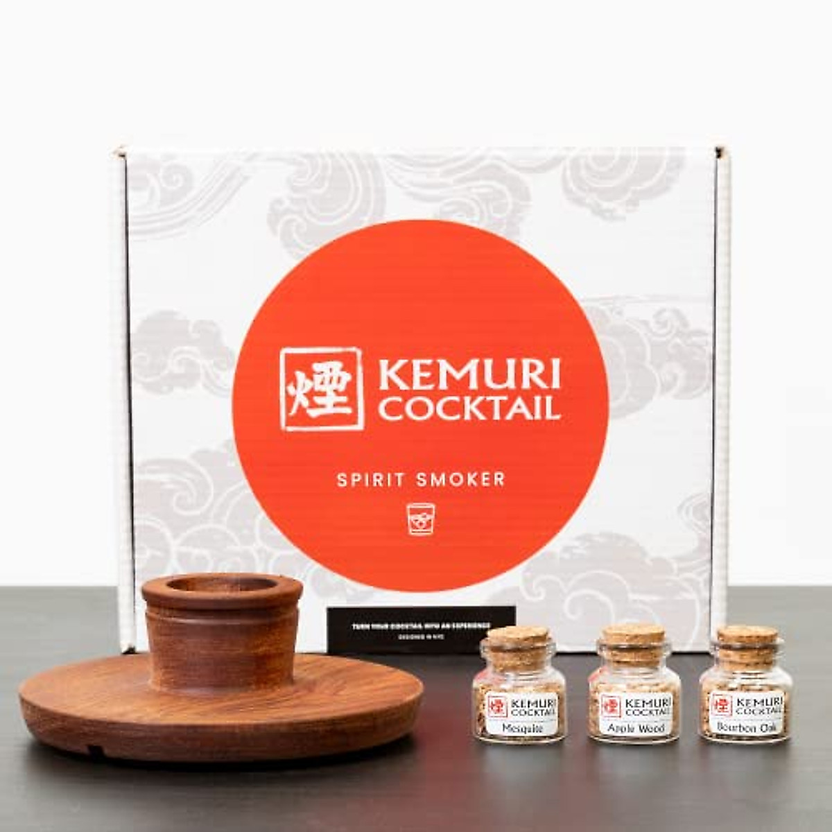 Kemuri Cocktail Bourbon Smoker Kit | Smoked Old Fashioned Kit Bundled with Bourbon Oak, Mesquite and Apple Wood Chips | Smoke Top | Craft Cocktail Smoker for Drinks | Whiskey Smoker Kit | Drink Smoker