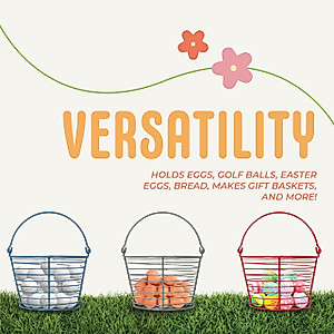 CONCORD 8" Egg Basket For Storage Collecting and Transporting Chicken and Duck Eggs. Farm Grade Wire Baskets. 2 Pack (Blue)