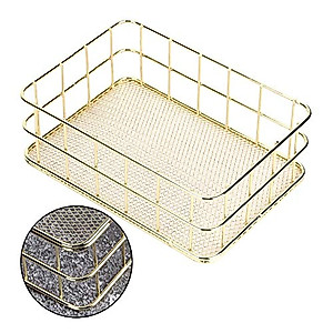 Wire Mesh Basket, Golden Desktop Metal Storage Basket Iron Grid Storage Tray Net Basket Storage Bins for Home Cosmetic Stationery (17x12x6cm)