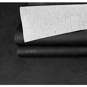 A-Express Floral Faux Leather Fabric - Embossed PU Synthetic Leather - 54" Wide by The Yard Vinyl Pleather Material - Upholstery Fabric for Car, DIY Craft Sheets - 1/2 Yard 54" x 18" Black