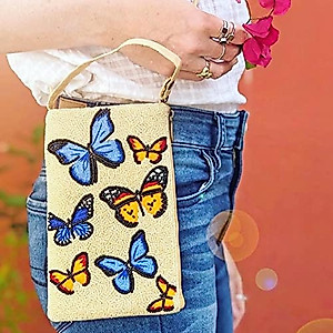 Bamboo Trading Company Butterflies Cell Phone or Club Bag with a separate, secure side zip pocket for cash and credit cards, 7-inch Height, Multicolor