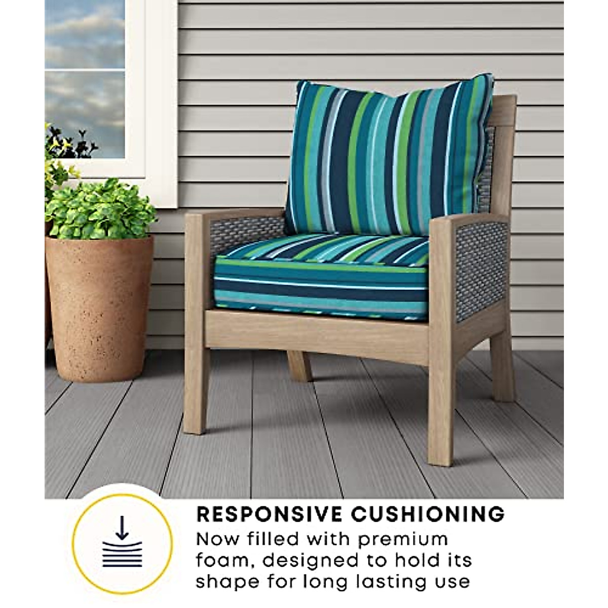 Honeycomb Outdoor Stripe Poolside Deep Seating Patio Cushion Set: Resilient Foam Filling, Weather Resistant and Stylish Set, Seat: 24" W x 23" D x 6.5” T; Back: 27" W x 24” L