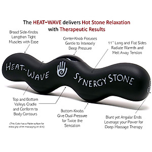 Heat-Wave (Basalt Black) Synergy Stone - Contoured Hot Stone Massage Tool with Radiant Heat - Relaxing and Therapeutic for Neck, Back, Legs, Feet - Natural-Matte Surface for on Skin with Oil only