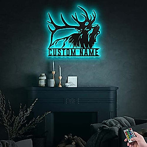 ELK Deer Head Metal Sign Led Lights, Custom Deer Hunter Gift Monogram, Deer Camp Sign, Deer Name Metal Sign Art Decor, Elk Huunting Decor
