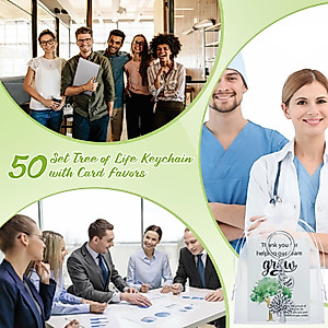 Landical 50 Sets Team Appreciation Gifts Tree Keychains Thank You Card Organza Bag Good Luck Keychain for Employee Coworker