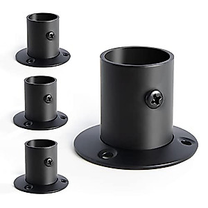 KOVOSCH 4 Pack Stainless Steel Closet Rod Brackets, 1 Inch Heavy Duty Closet Rod Holders, High Flange Closet Pole Sockets Flange Rod End Support with Adjustable Screws, Black