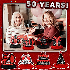 8 Pcs 50th Red and Black Table Honeycomb Centerpieces 50th Birthday Decorations Red Black Happy Birthday Decorations 50th Birthday Centerpieces for Tables Toppers 50 Years Birthday Party Supplies