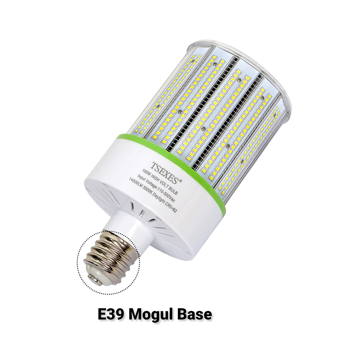 TSEXES 480V LED Bulbs 100W Corn Cob Light Bulb, E39 Mogul Base,14000LM 5000K Daylight Lamp,Replacement for 350-400W HID (MH, HPS) AC100-500V