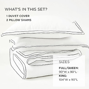 Lush Decor Hampton Double Flange Embroidered Contrast Edge Cotton Duvet Cover Set, 3 Piece Set, Full/Queen, White & Black - Hotel Bedding Set - Black Trim - White Duvet Cover - Minimalist Decor