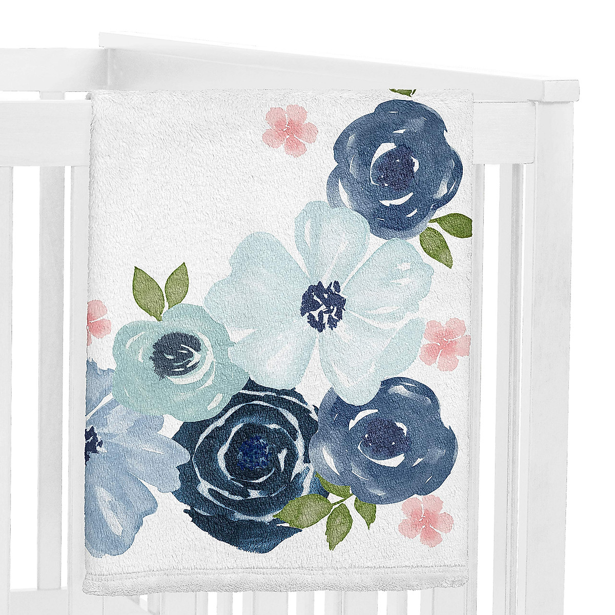 Sweet Jojo Designs Watercolor Floral Girl Milestone Blanket Monthly Newborn First Year Growth Mat Baby Shower Memory Keepsake Gift Picture - Navy Blue and Blush Pink Boho Shabby Chic Rose Flower